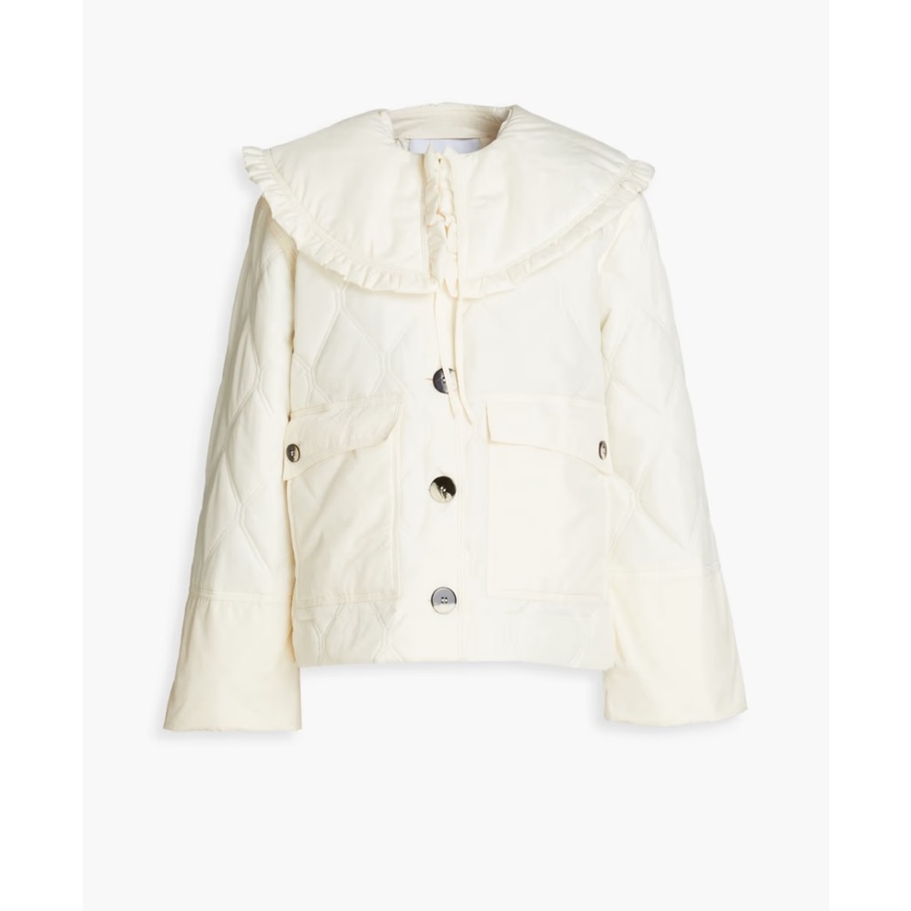Ganni - Ruffled Quilted Shell Jacket - Gem